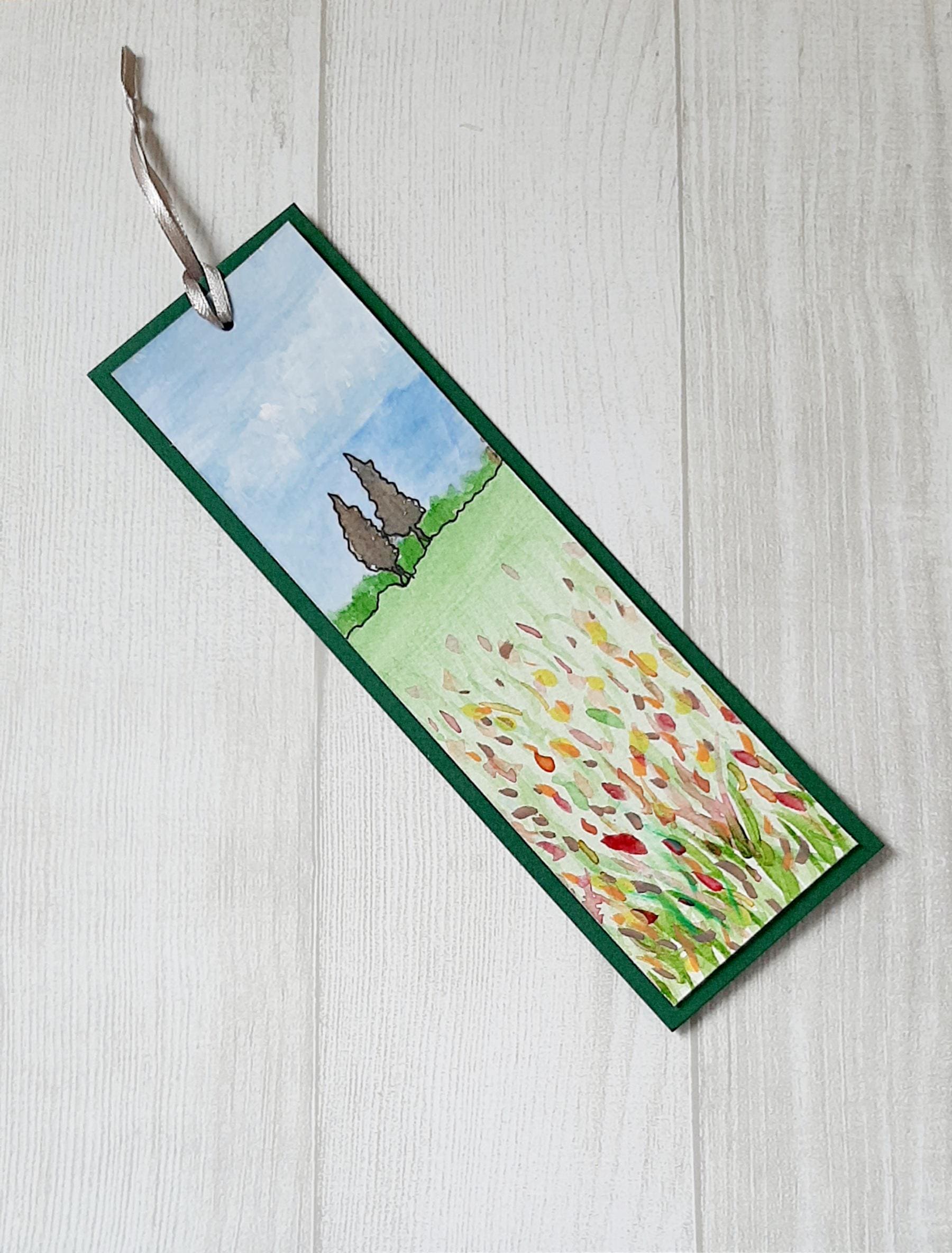 Hand-painted Watercolor Landscape Bookmark With Satin Ribbon - Etsy