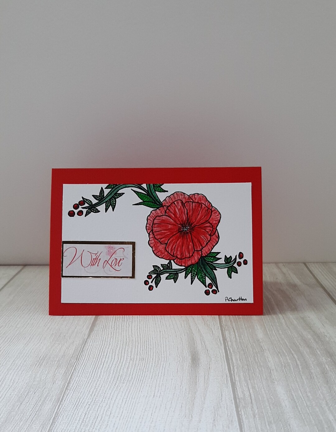 Hand-painted Red Flower Card: Watercolor Floral Design - Etsy