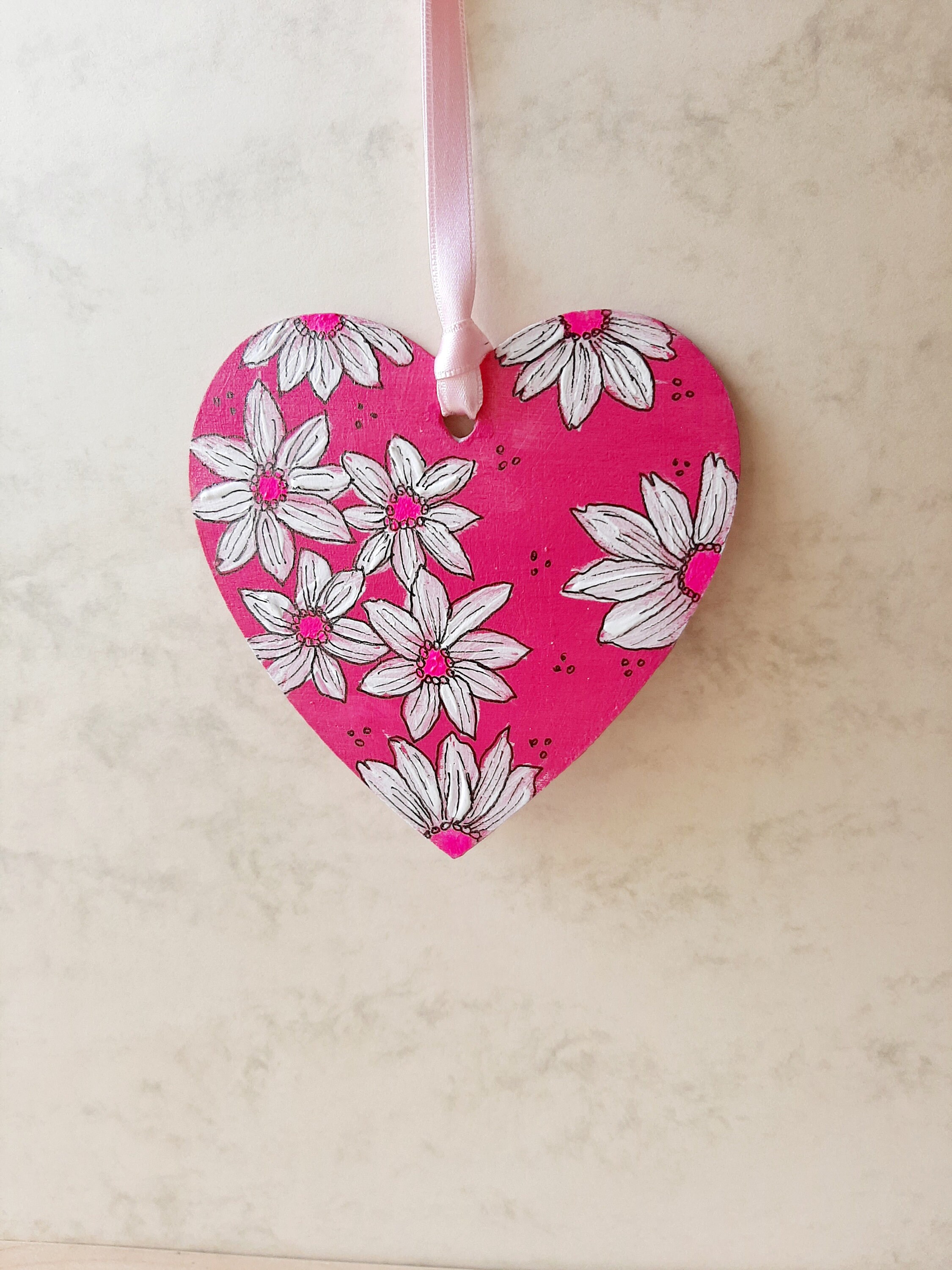 Hand Painted Pink Heart, Wooden Heart Gifts, Small Heart Ornament ...