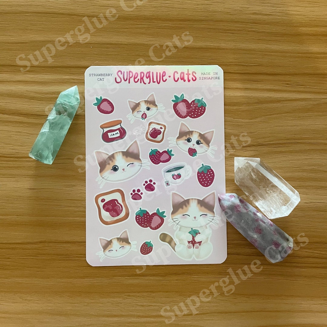 Strawberry Cat Sticker Sheet - Etsy