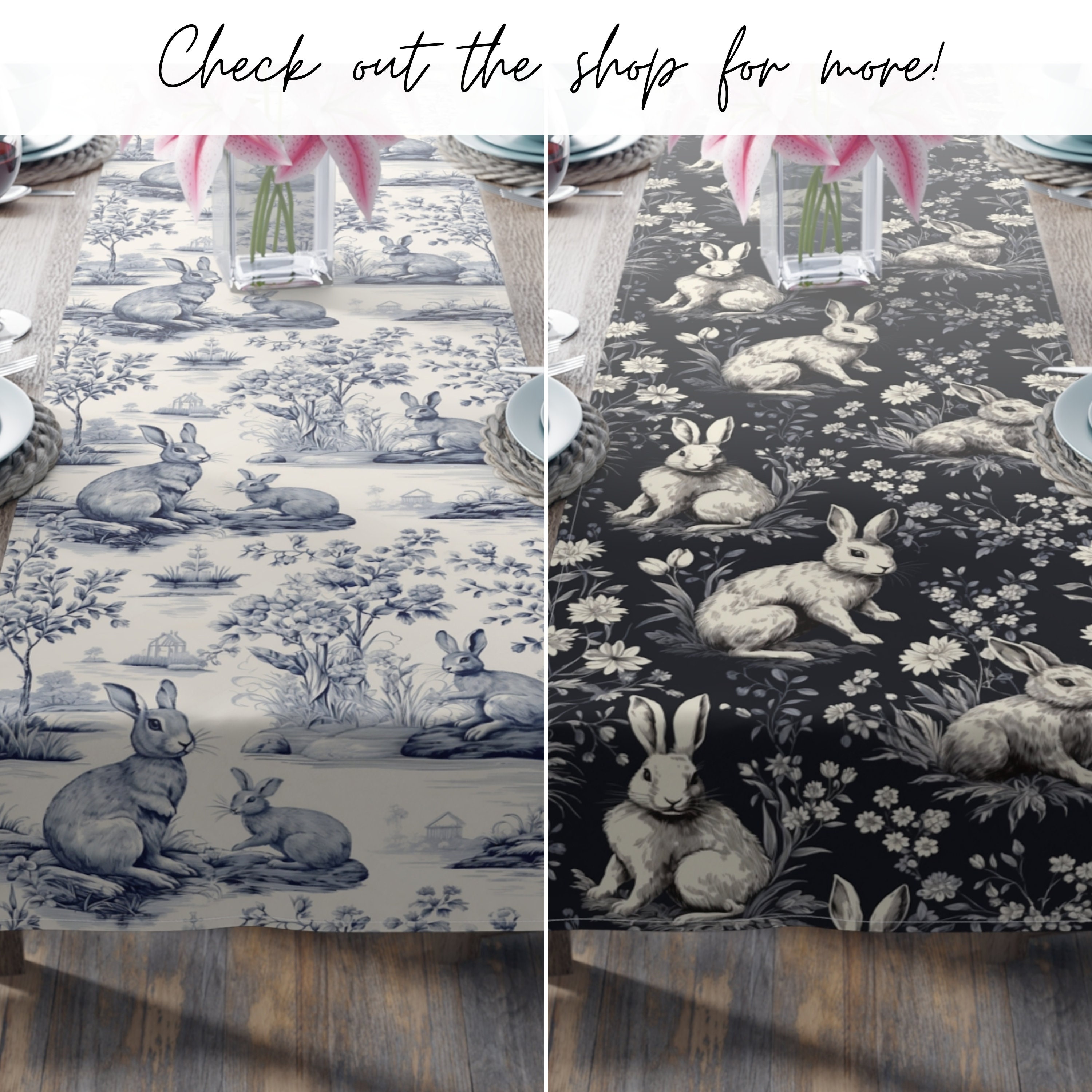 Easter Table Runner Easter Jouy Table Runner Floral Easter Rabbits ...