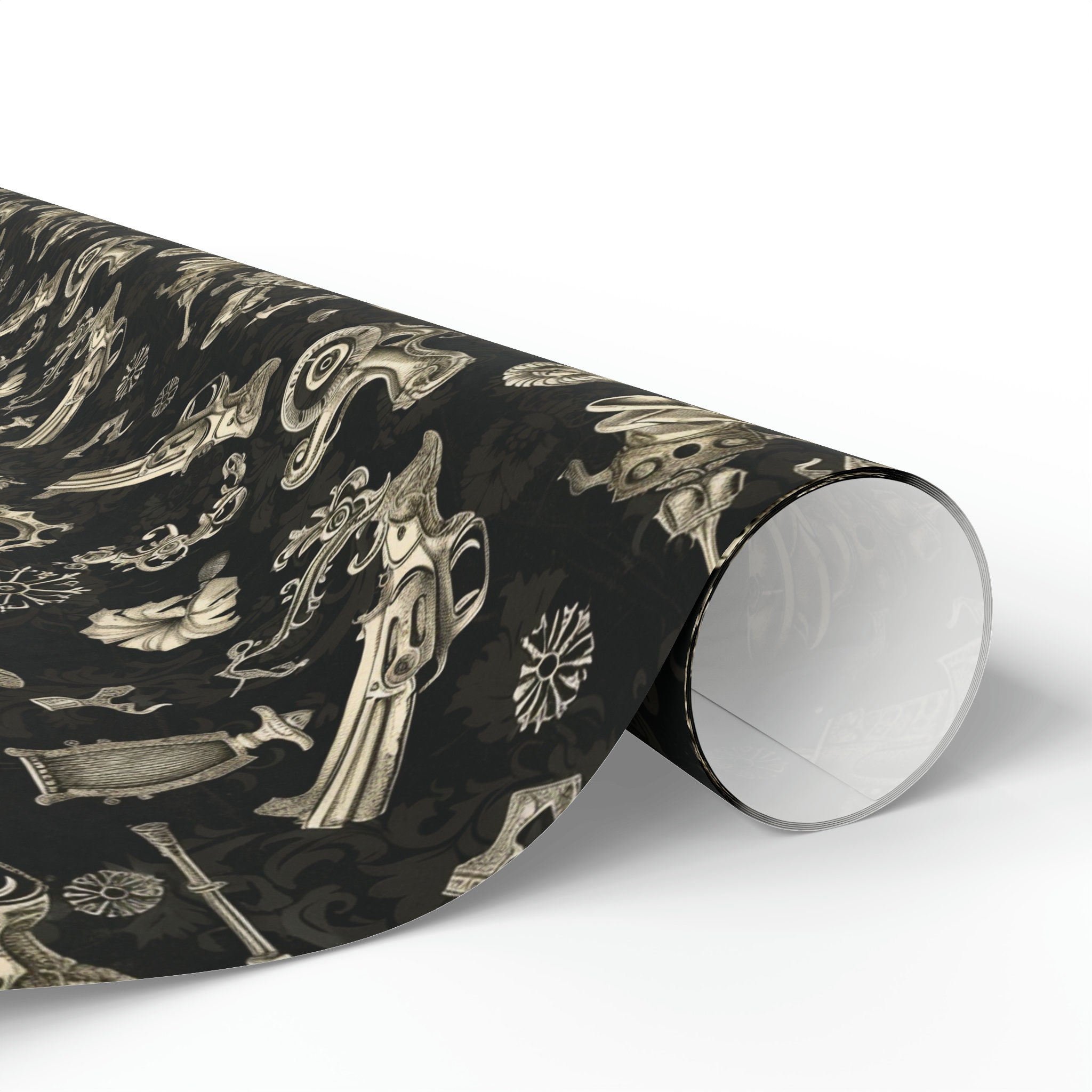 Gothic Wrapping Paper Gothic Gift Paper Skull Gift Wrapping Gun Paper ...