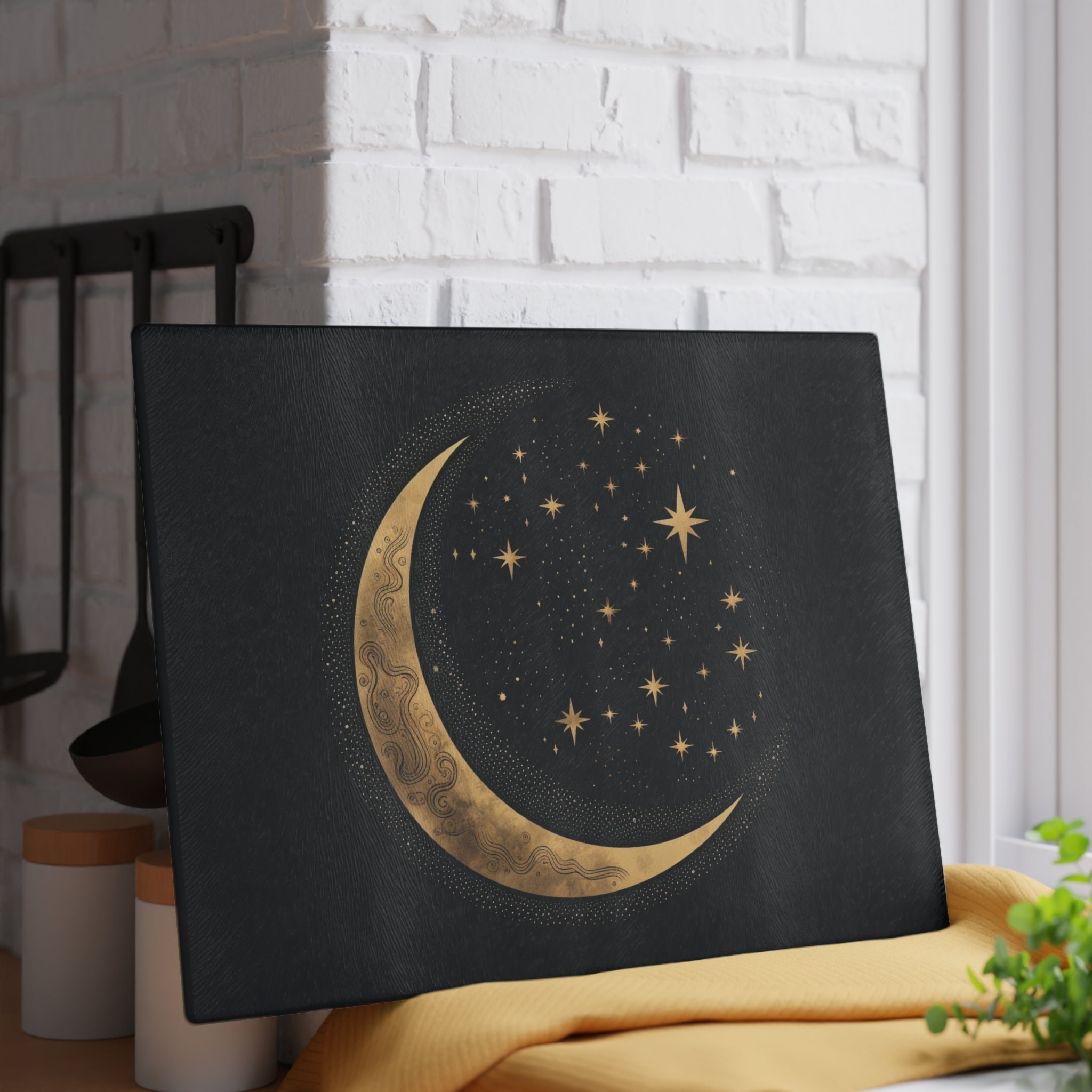 Gold Moon Glass Cutting Board Moon Cutting Board Kitchen Moon Gold ...