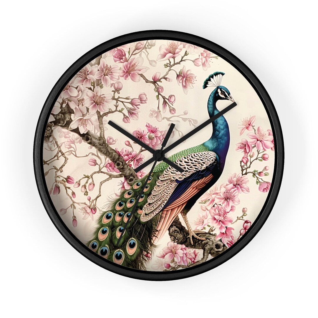 Peacock Clock Peacock Wall Decor Floral Peacock Wall Clock Elegant ...