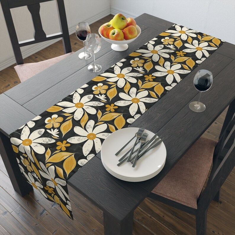 Daisies Table Runner Black and Yellow - Etsy