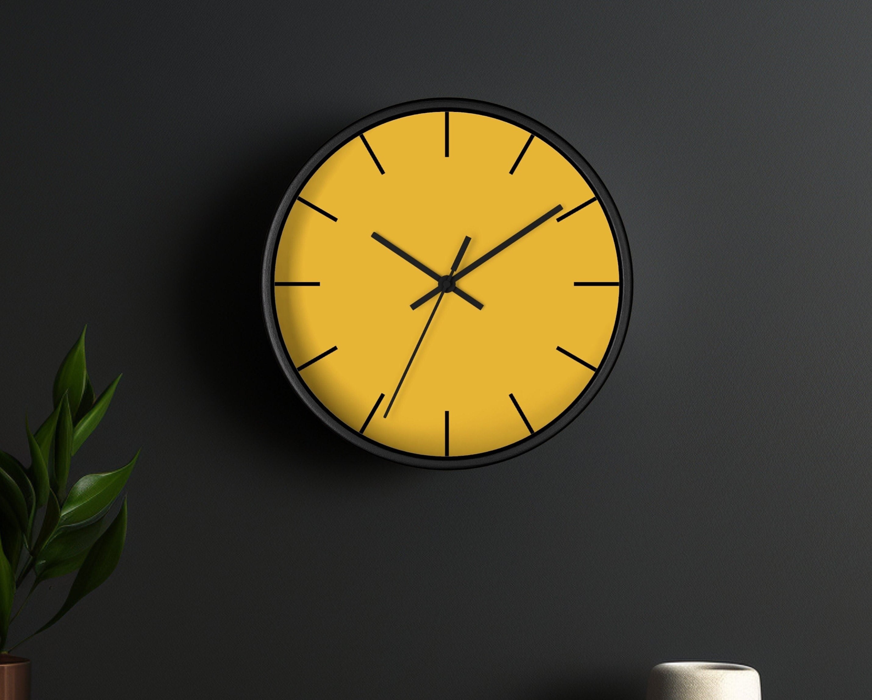 Modern Yellow Wall Clock Minimalist Mustard Color Wall Decor Clock ...