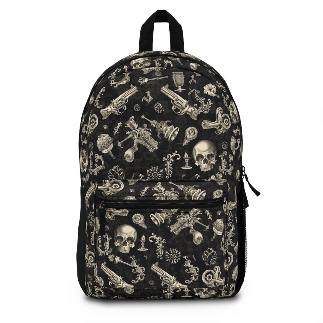 Gothic Backpack Skull Design Backpack Gun Book Bag Black Gothic Skull ...