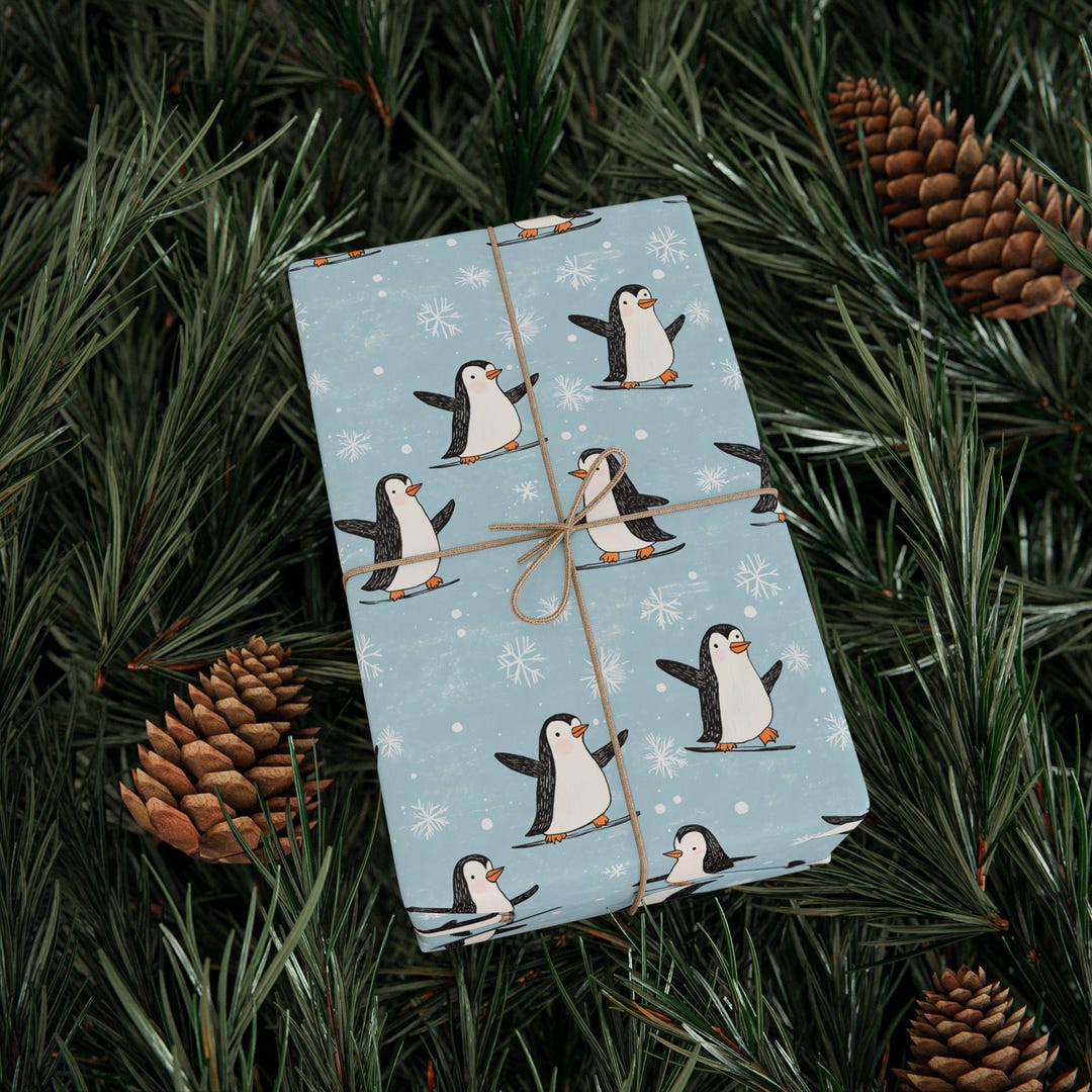 Penguins Playful Kids Winter Wrapping Paper Fun Penguin Gift Wrap - Etsy