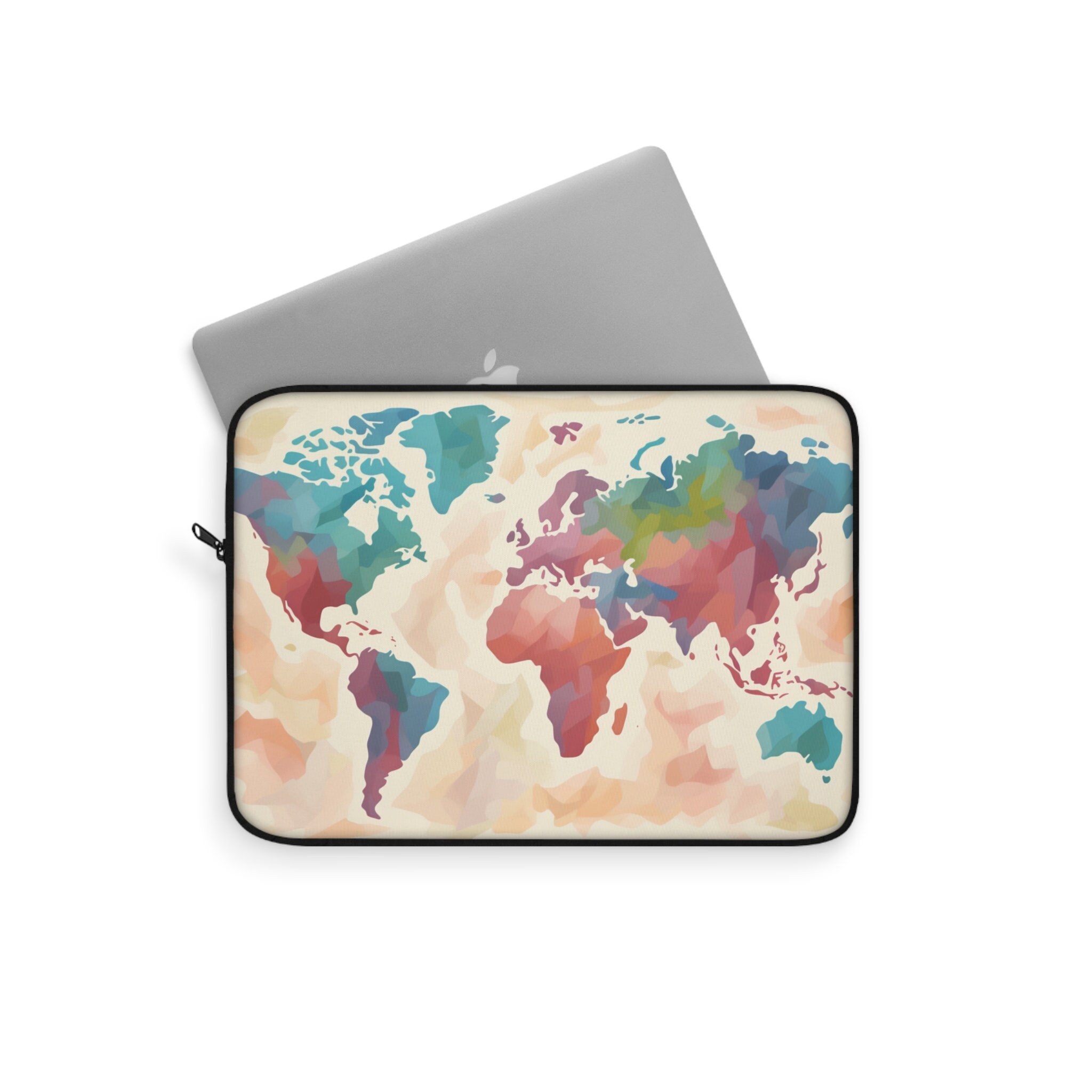 World Map Laptop Sleeve Map Laptop Sleeve Beige Vivid Colors Laptop ...