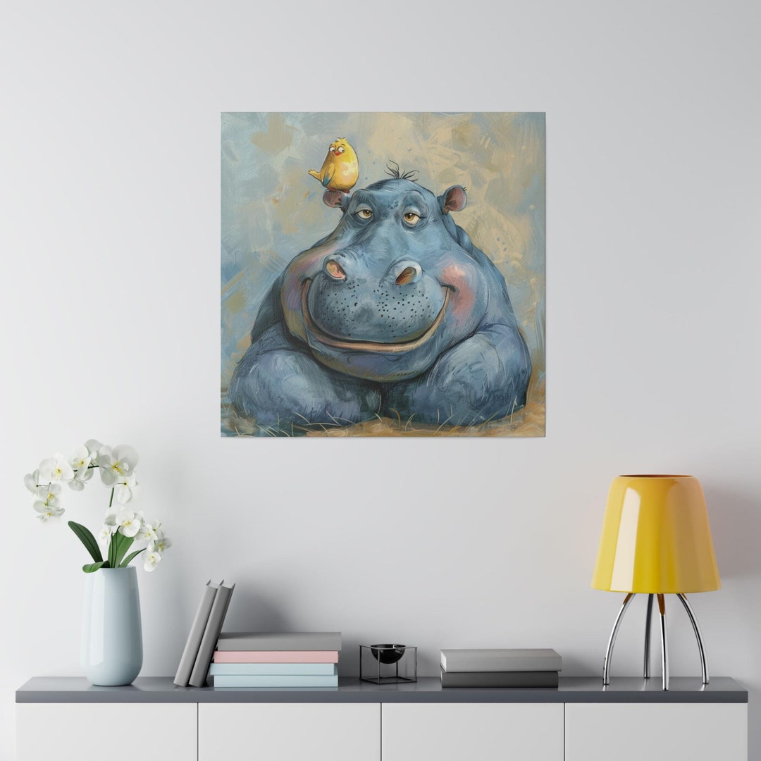 Hippo Canvas Kids Hippo Bedroom Wall Decor - Etsy