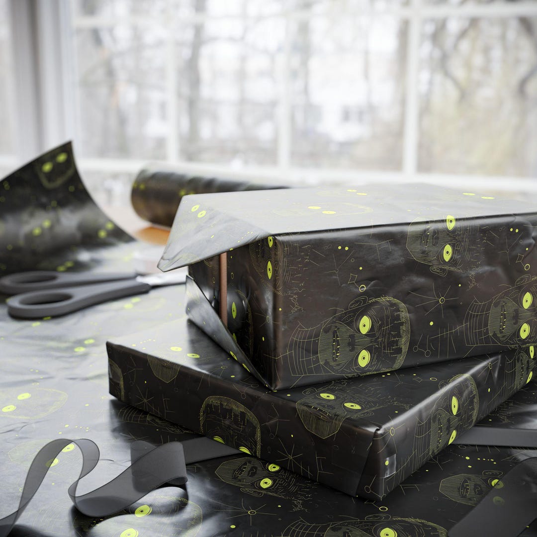 Monster Gift Wrap: Frankenstein Black Wrapping Paper - Etsy