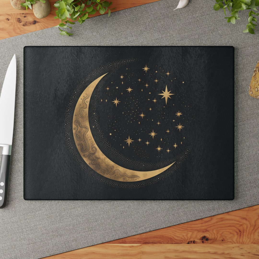 Moon Cutting Board Gold Moon Crescent Kitchen Decor Celestial Black ...