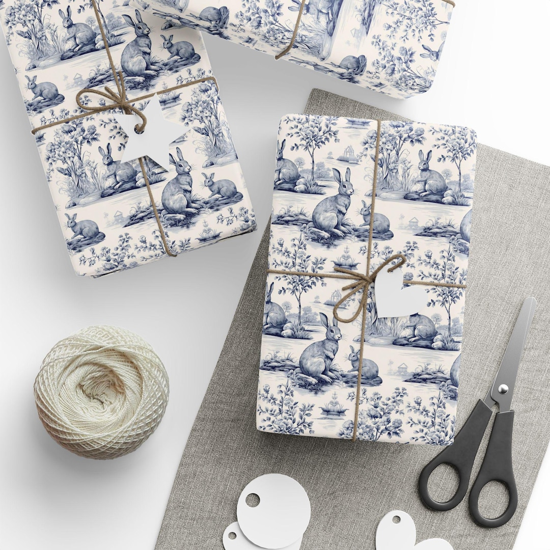 Rabbit Toile De Jouy Wrapping Paper: French Easter Gift Wrap - Etsy