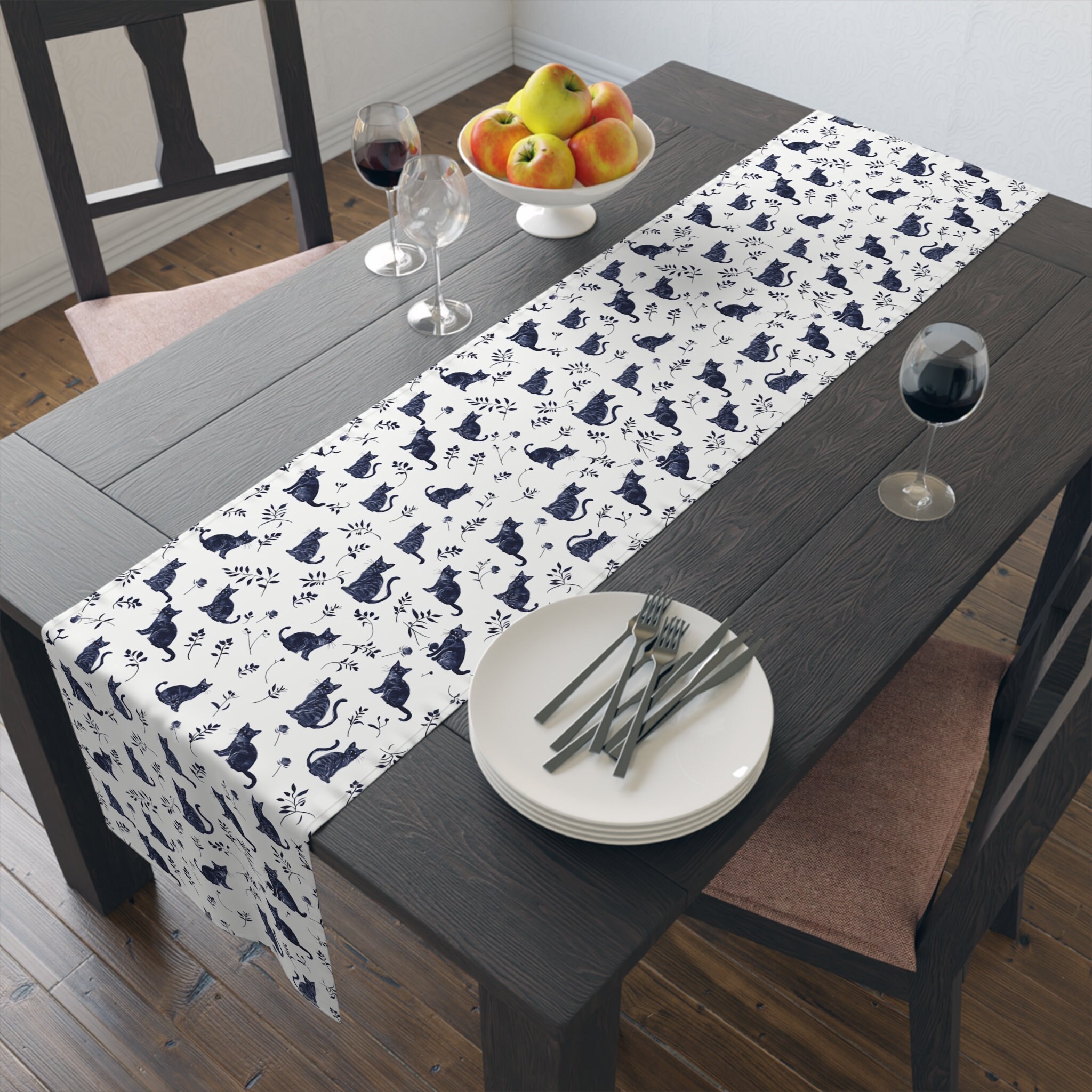 Cute Cats Table Runner Cat Table Runner Feline Lover Cat Decor Table ...