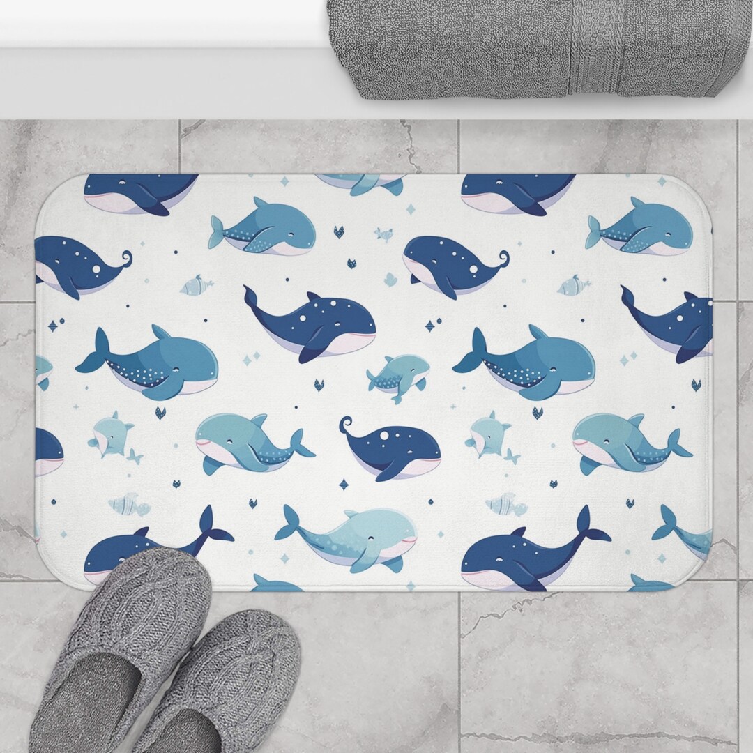 Blue Whale Bath Mat Kids Bathroom Decor Microfiber Mat Blue - Etsy