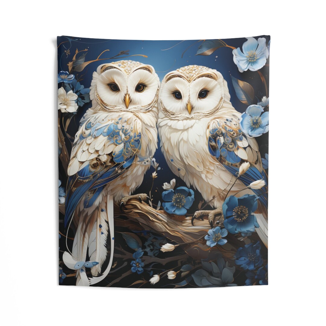 Magnificent Owl Wall Tapestry Owl Decor Wall Owls Couple Tapestry Gift ...