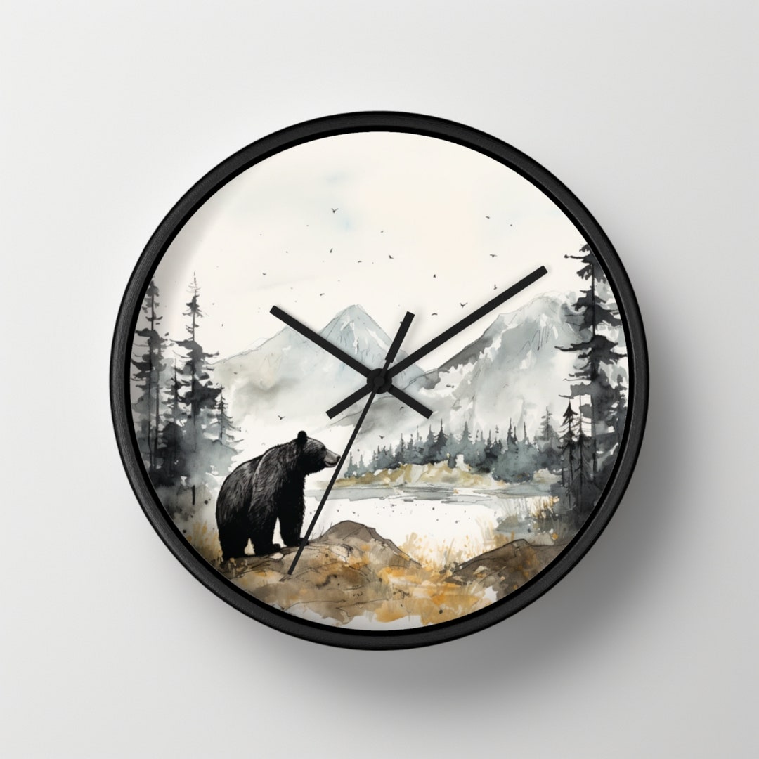 Nature Lover Wall Clock Bear Wall Decor Forest Clock Painting - Etsy