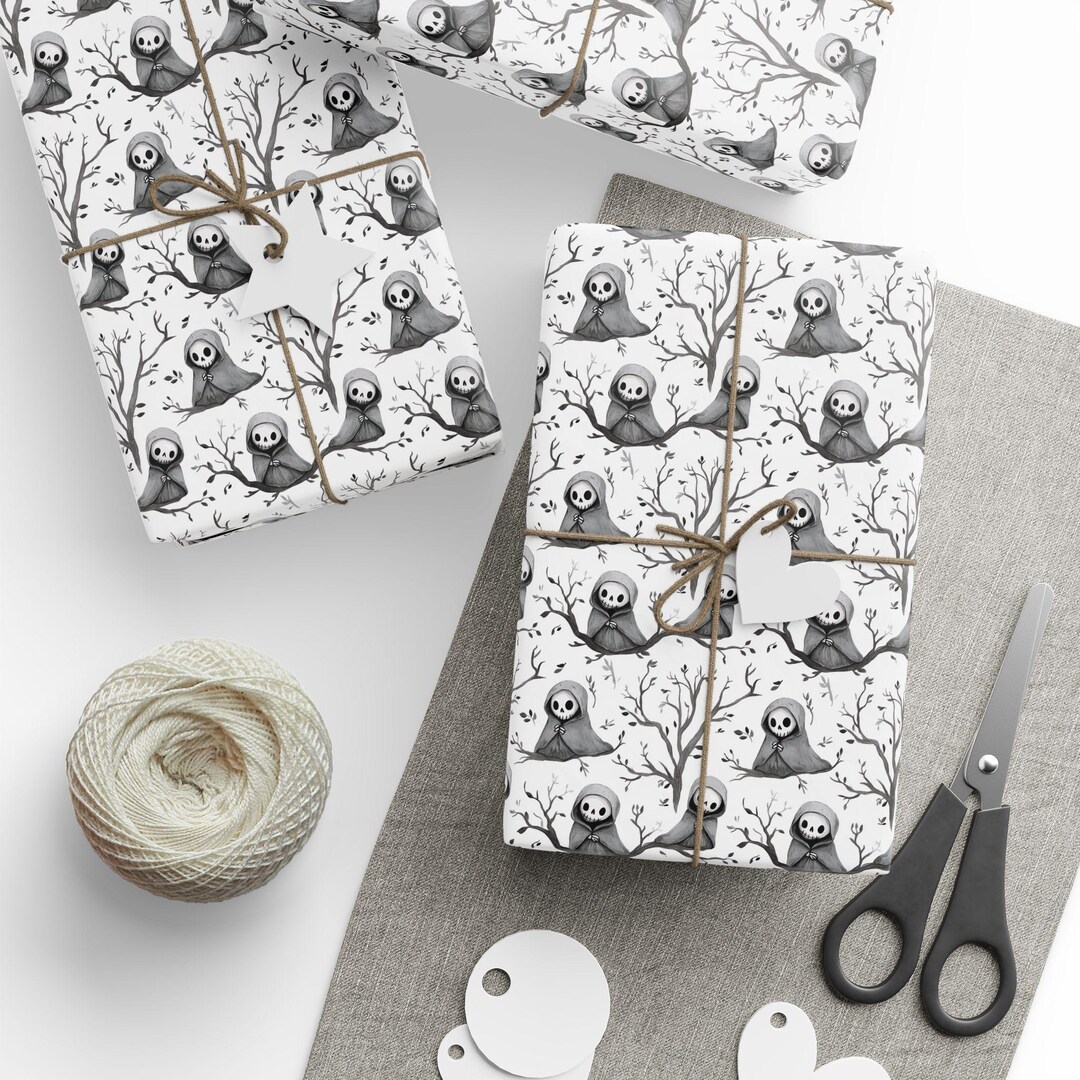 Grim Reaper Gift Wrap Cute Wrapping Paper Grim Reaper Halloween Party ...
