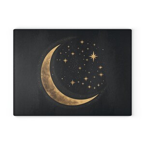 Moon Cutting Board Gold Moon Crescent Kitchen Decor Celestial Black ...
