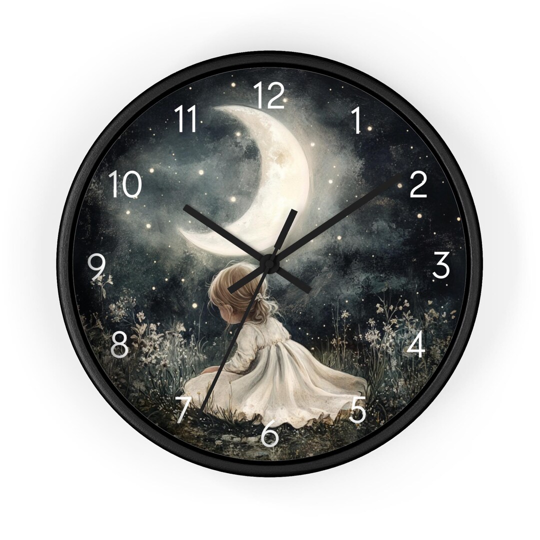 Moon Girl Wall Clock Little Girl Bedroom Celestial Wall Decor - Etsy