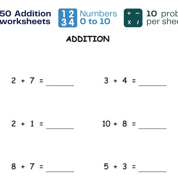 Addition Worksheets - Etsy