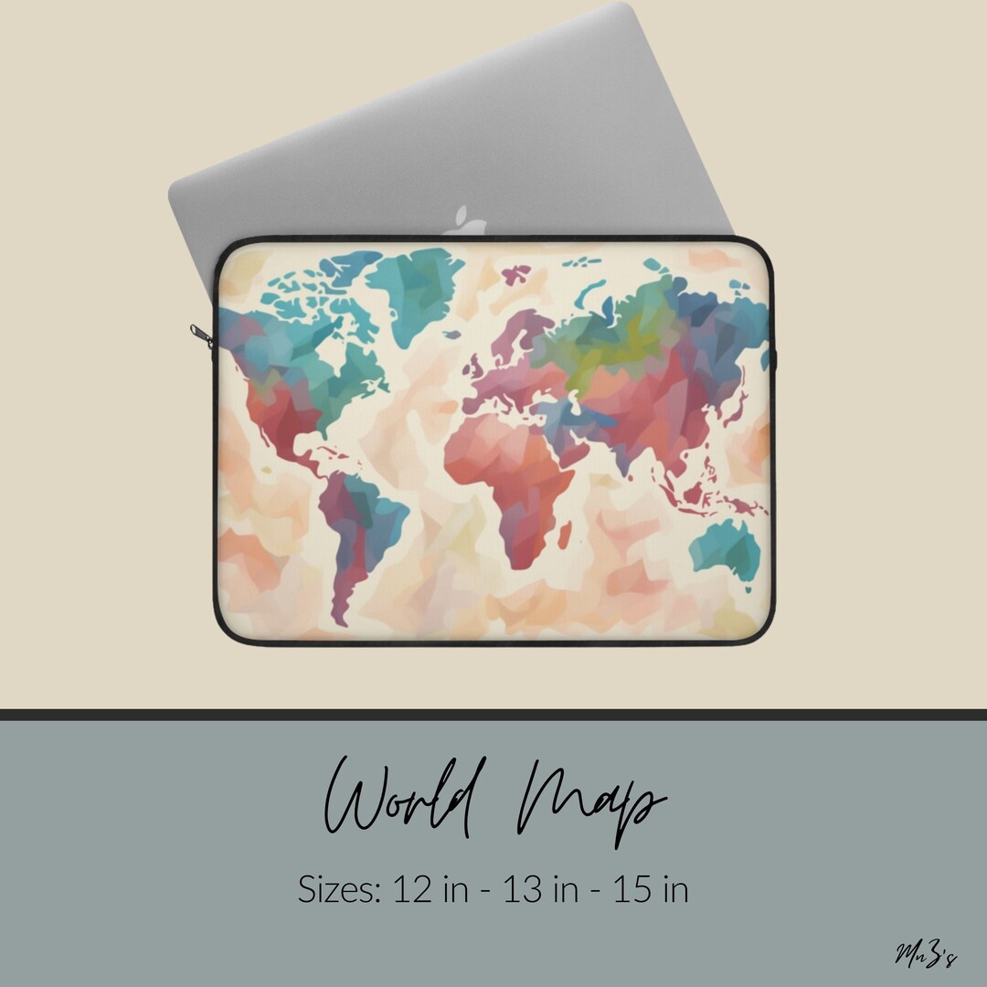 World Map Laptop Sleeve Map Laptop Sleeve Beige Vivid Colors - Etsy