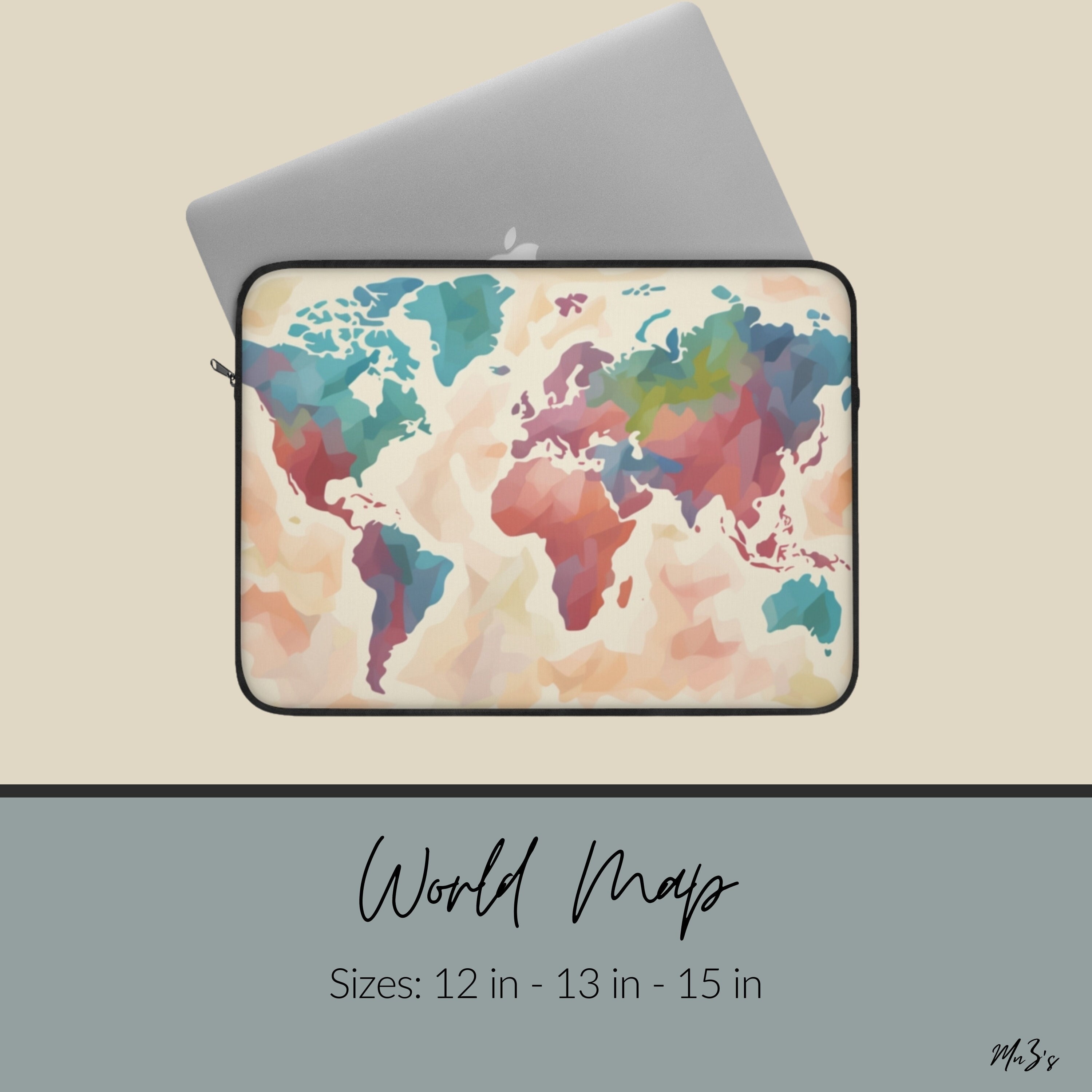 World Map Laptop Sleeve Map Laptop Sleeve Beige Vivid Colors - Etsy