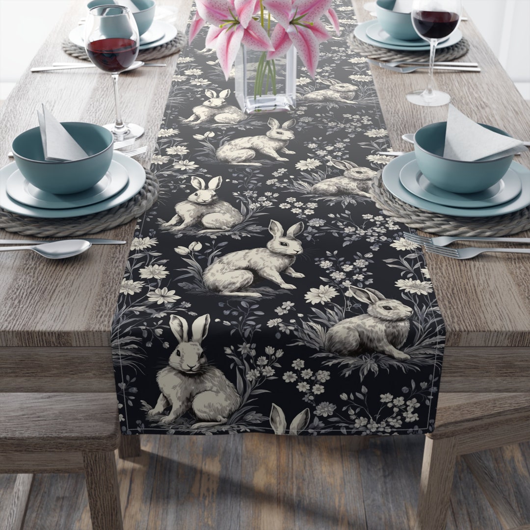 Floral Easter Rabbit Table Runner Easter Decorative Bunnies Dining ...