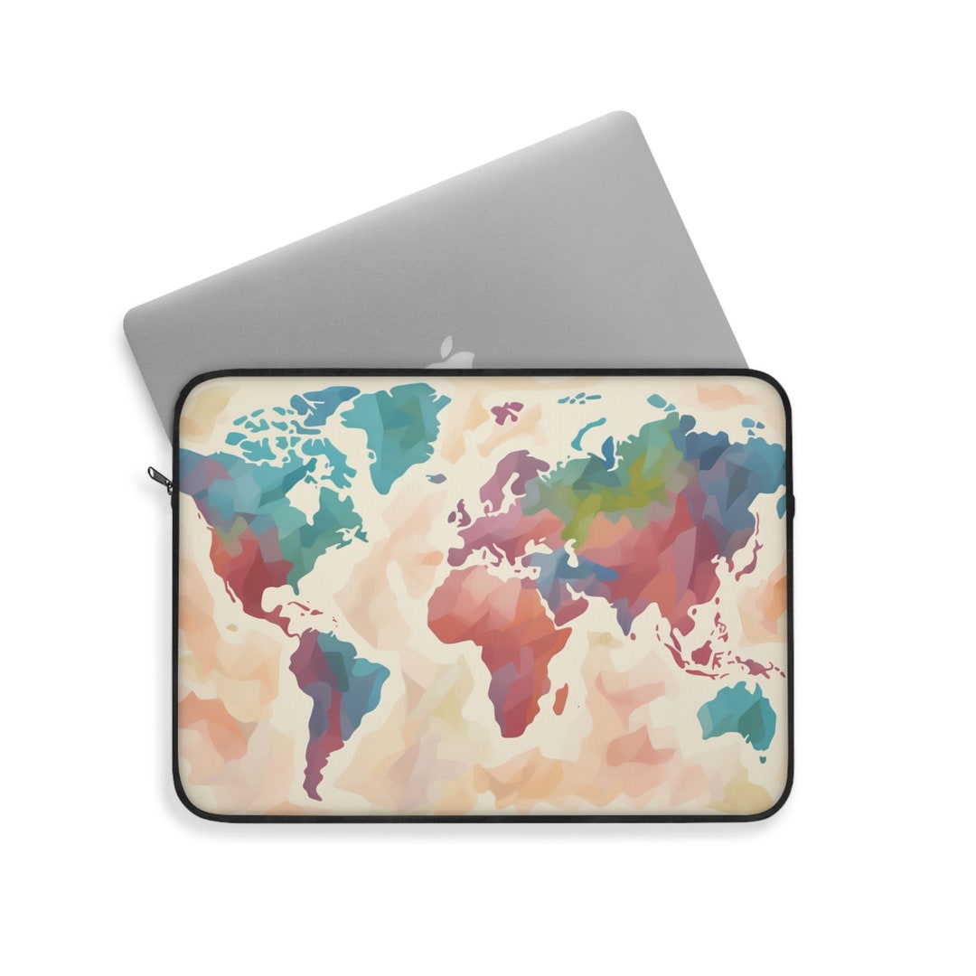 World Map Laptop Sleeve Map Laptop Sleeve Beige Vivid Colors Laptop ...