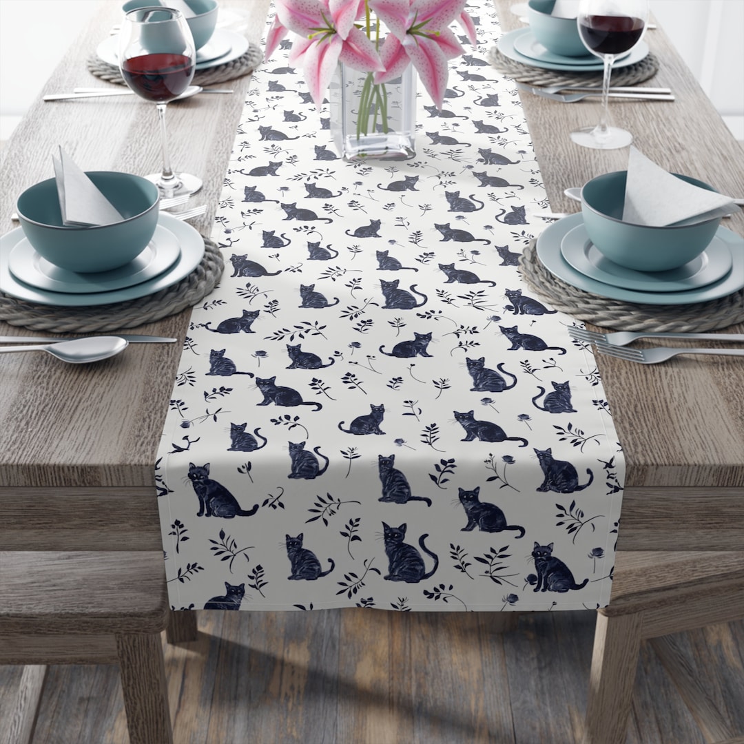Cute Cats Table Runner Cat Table Runner Feline Lover Cat Decor Table ...