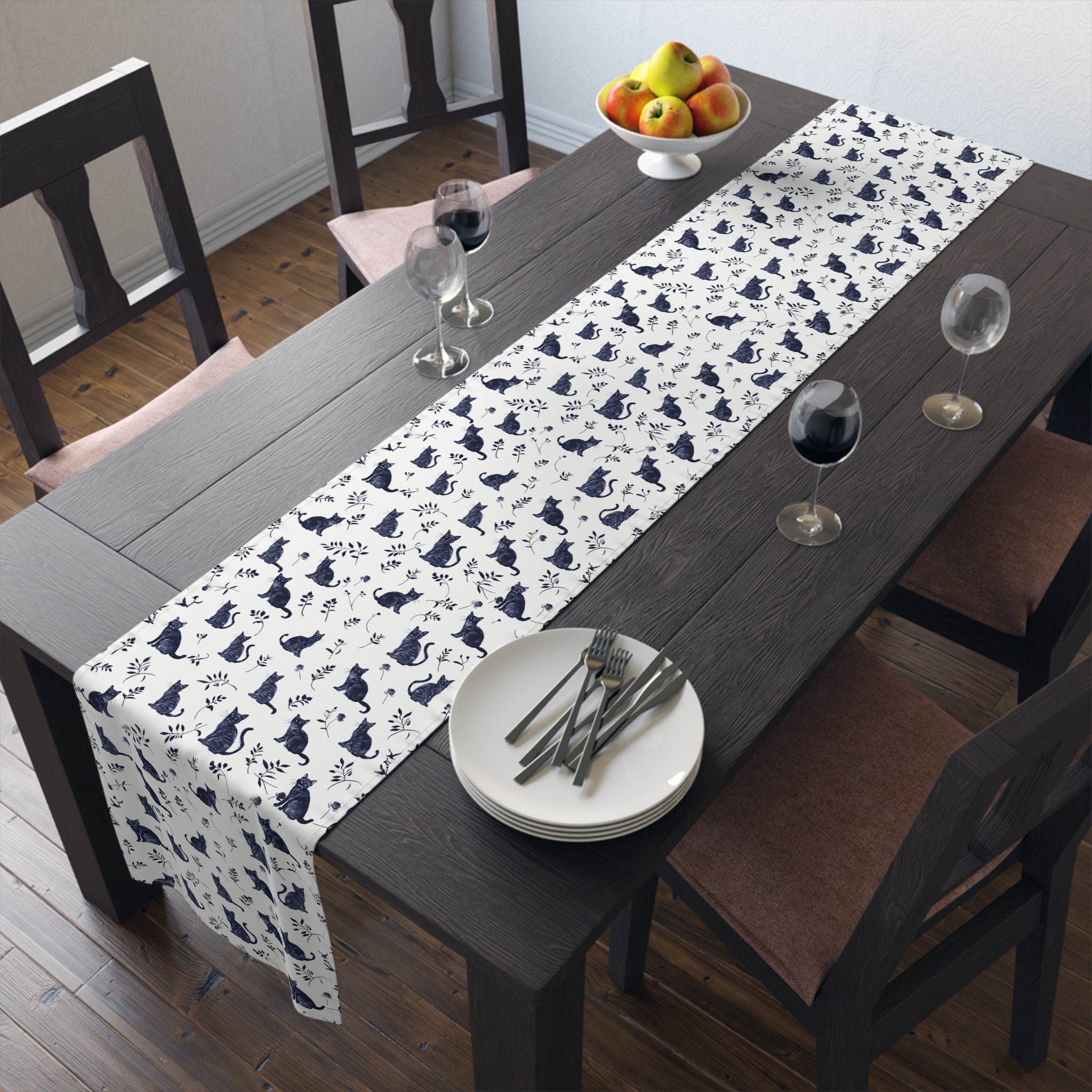 Cute Cats Table Runner Cat Table Runner Feline Lover Cat Decor Table ...