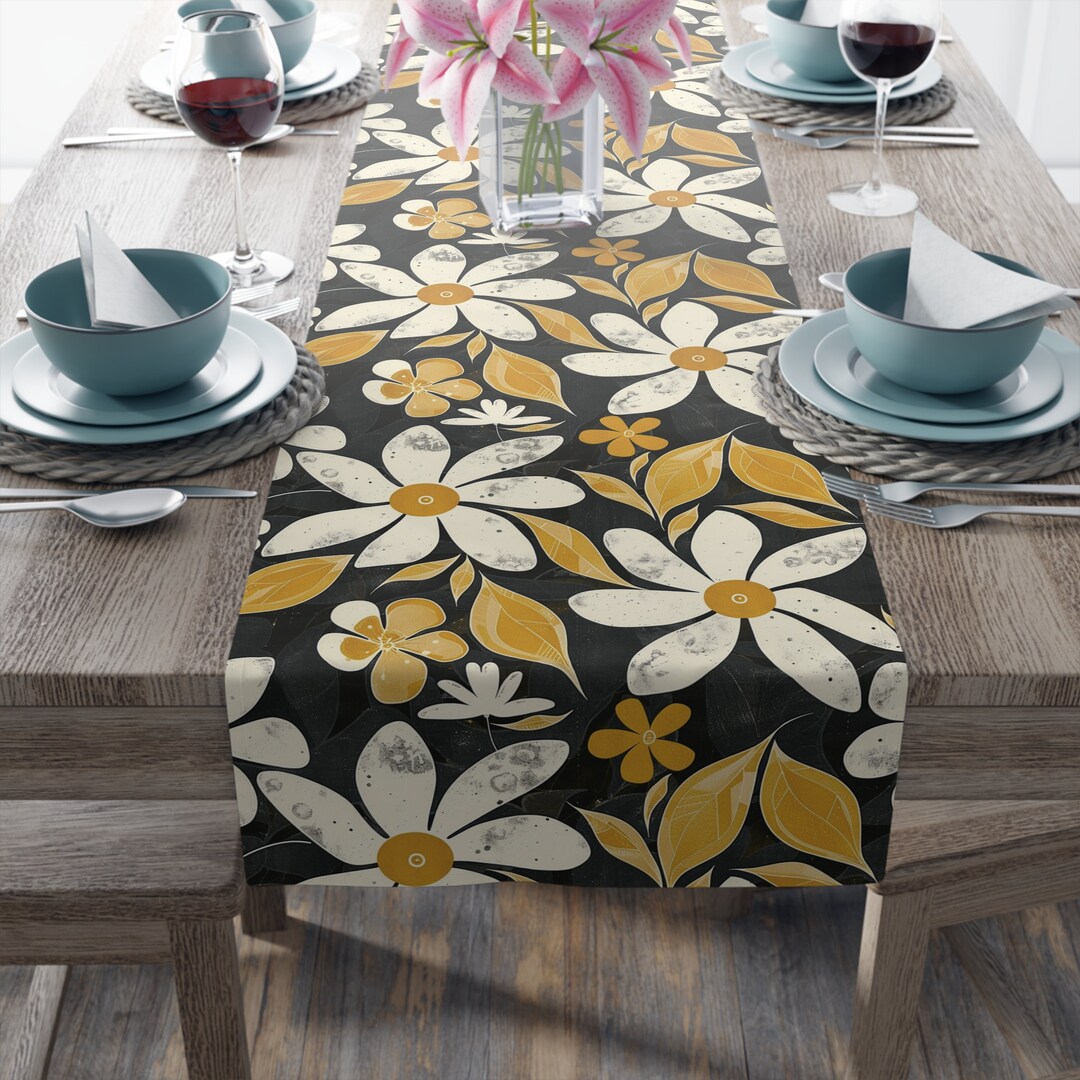 Daisies Table Runner Black and Yellow - Etsy