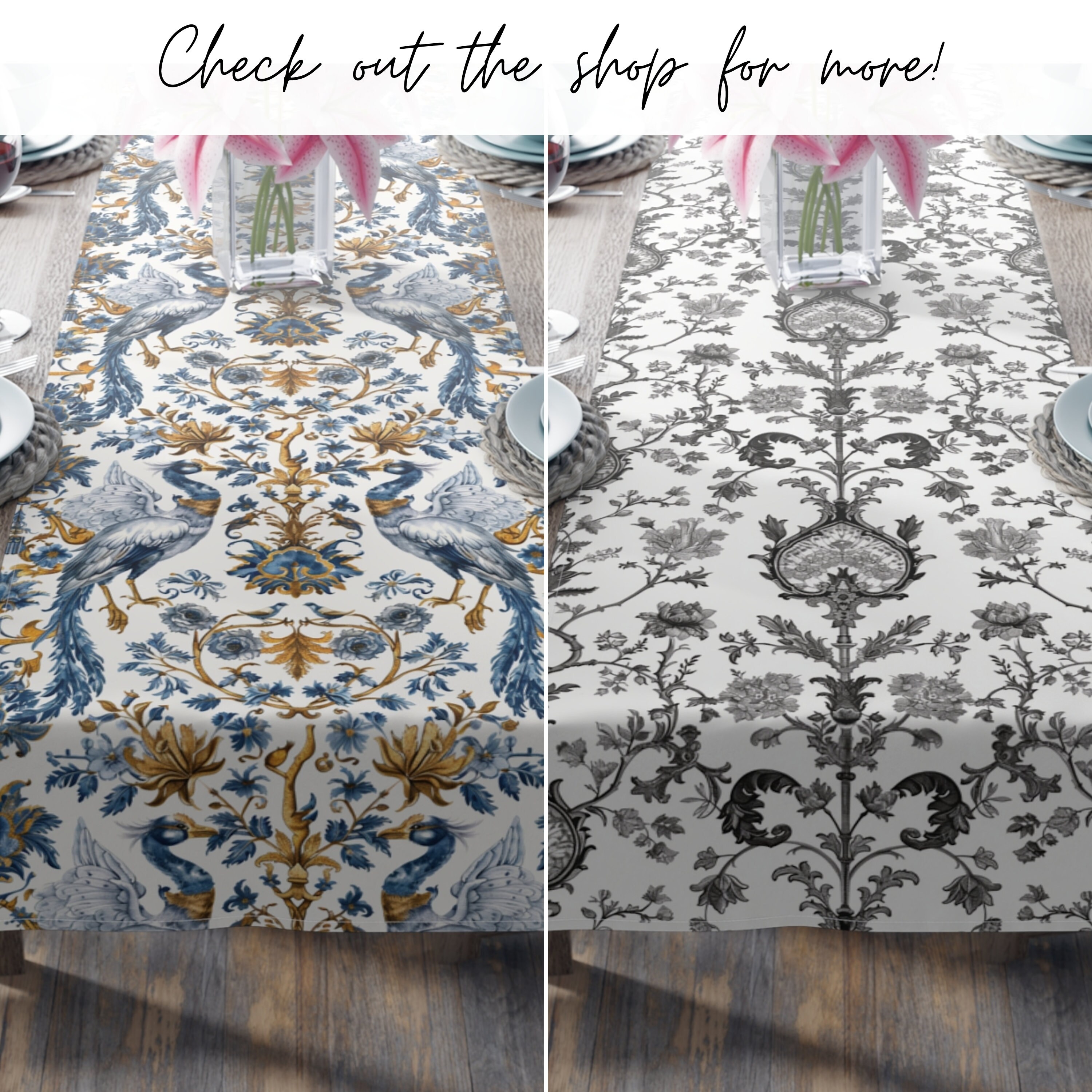 Easter Table Runner Easter Jouy Table Runner Floral Easter Rabbits ...