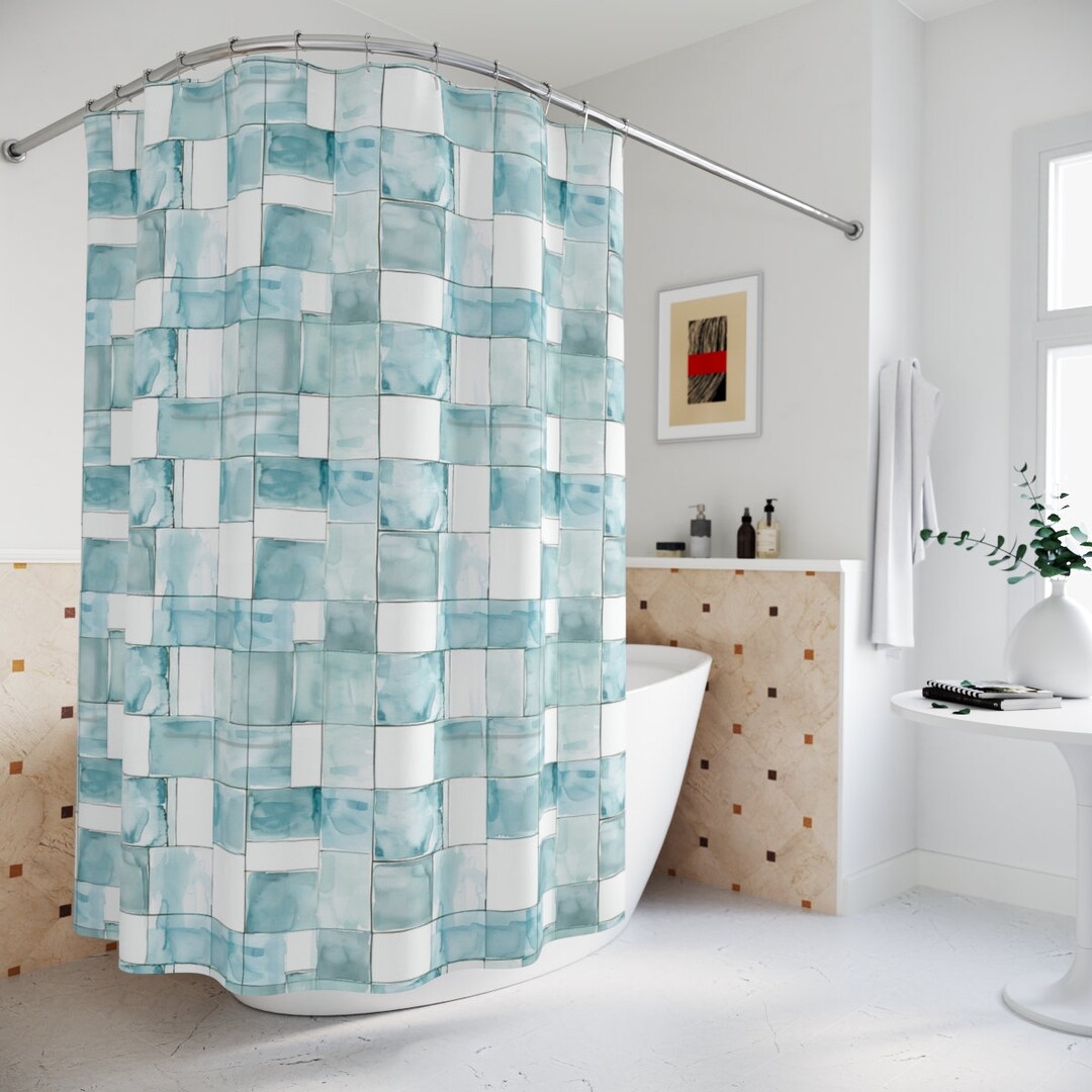 Aqua Shower Curtain: Blue Aqua Bathroom Decor - Etsy