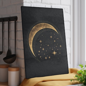 Moon Cutting Board Gold Moon Crescent Kitchen Decor Celestial Black ...