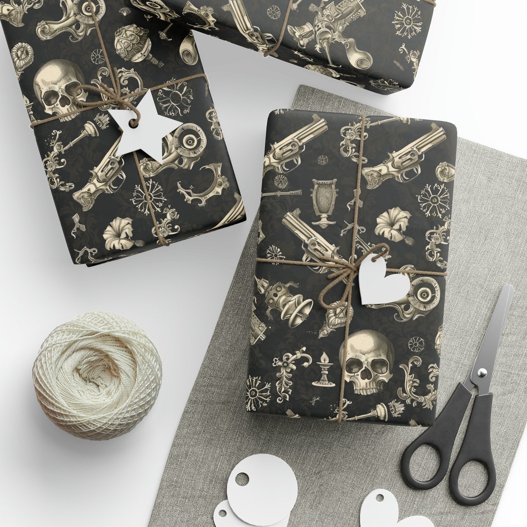 Gothic Wrapping Paper Gothic Gift Paper Skull Gift Wrapping Gun Paper ...