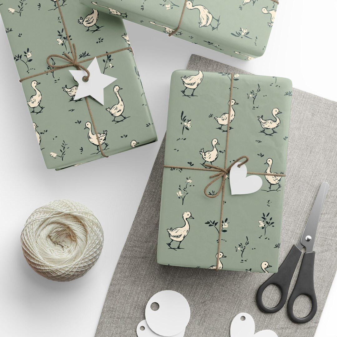Goose Gift Wrap Sage Green Farmhouse Wrapping Paper - Etsy