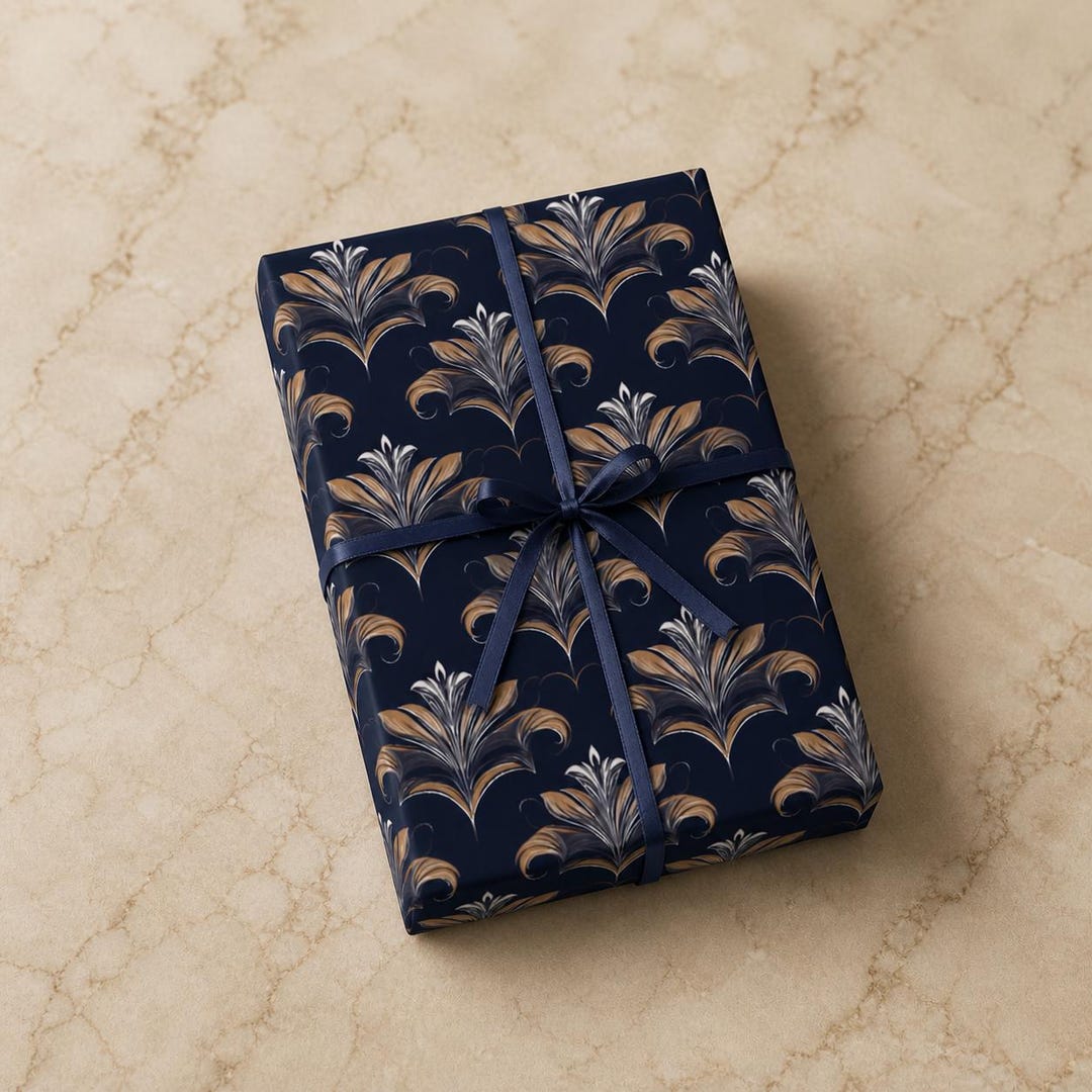 Navy Art Deco Gift Wrap: French Fleur De Lys Wrapping Paper - Etsy