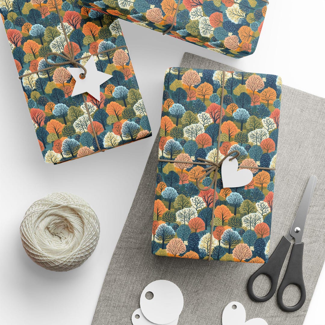 Trees Wrapping Paper Forest Gift Wrap Trees Artistic Colorful Gift Wrap ...