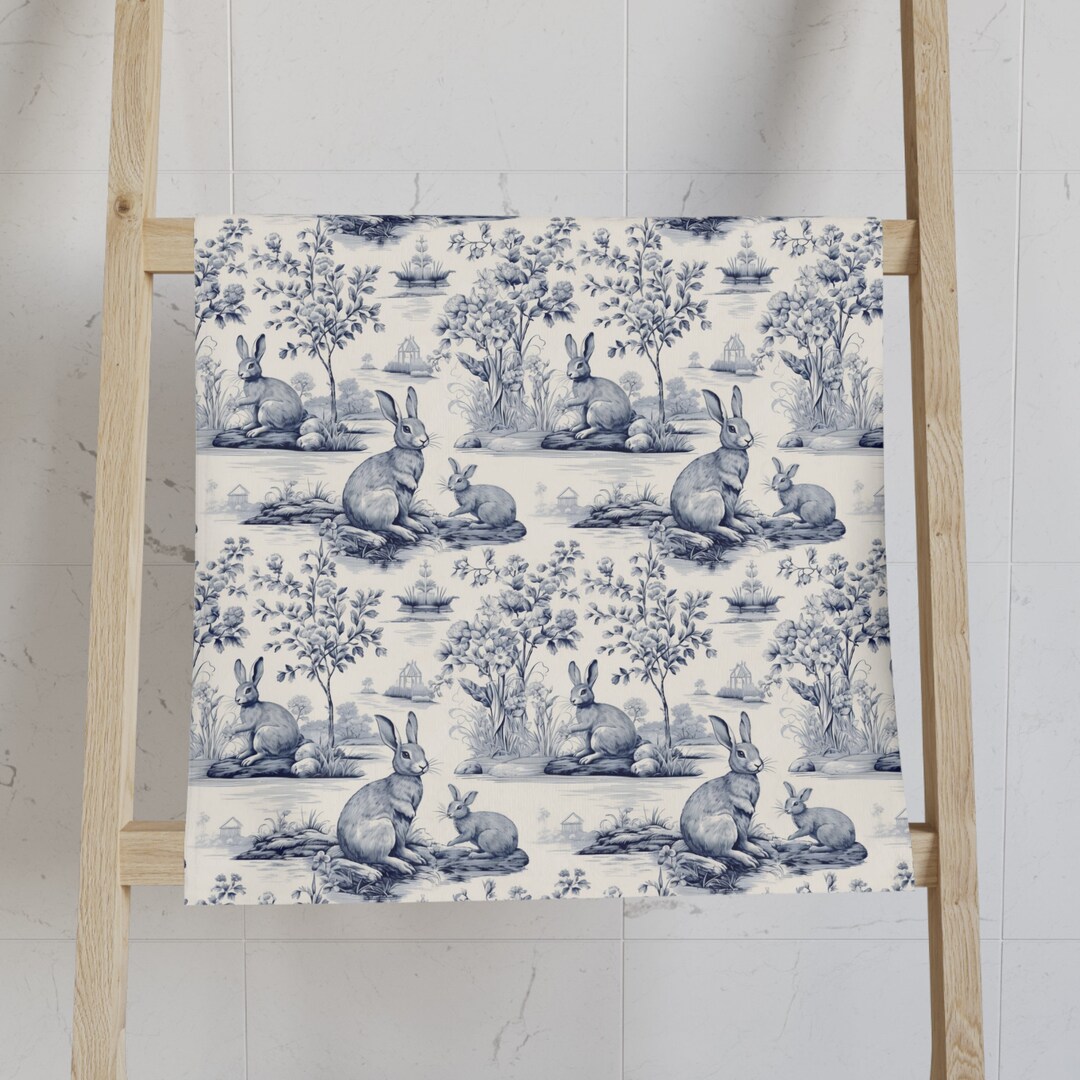 Rabbit Hand Towel Toile De Jouy French Easter Bunnies Kitchen Towel - Etsy