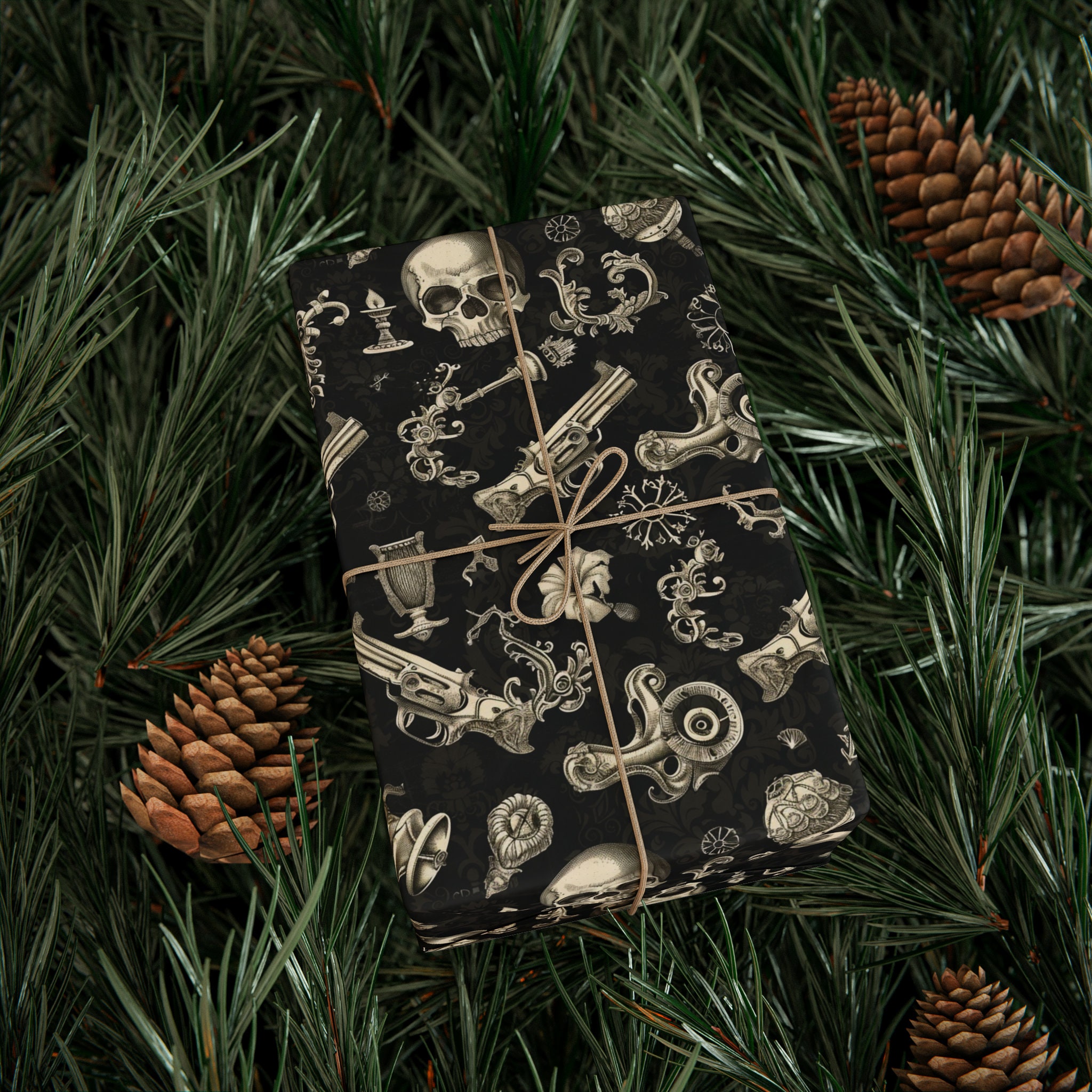 Gothic Wrapping Paper Gothic Gift Paper Skull Gift Wrapping Gun Paper ...