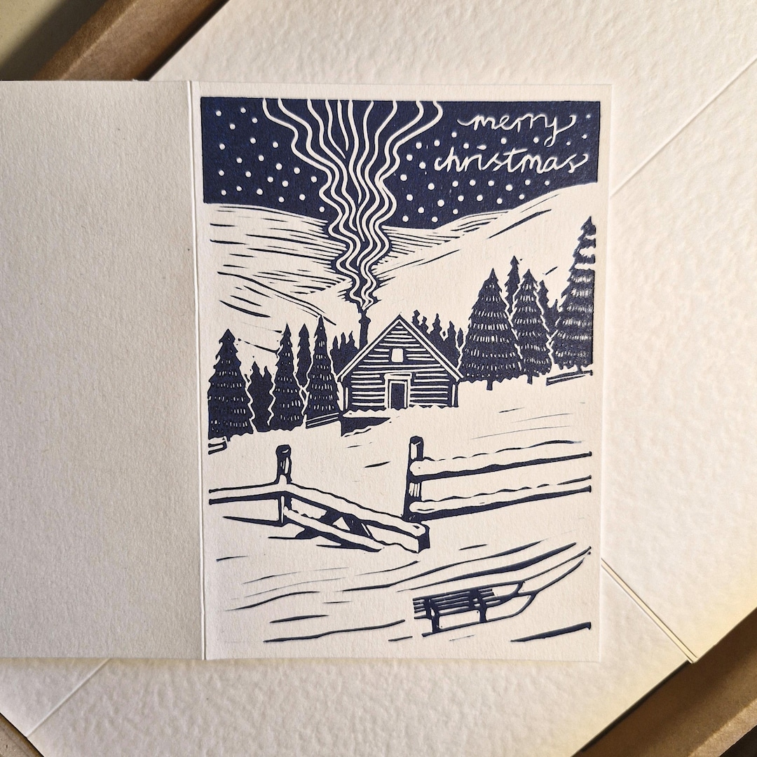 Cabin in the Snow Christmas Card - Etsy