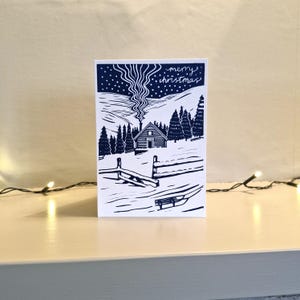 Cabin in the Snow Christmas Card - Etsy
