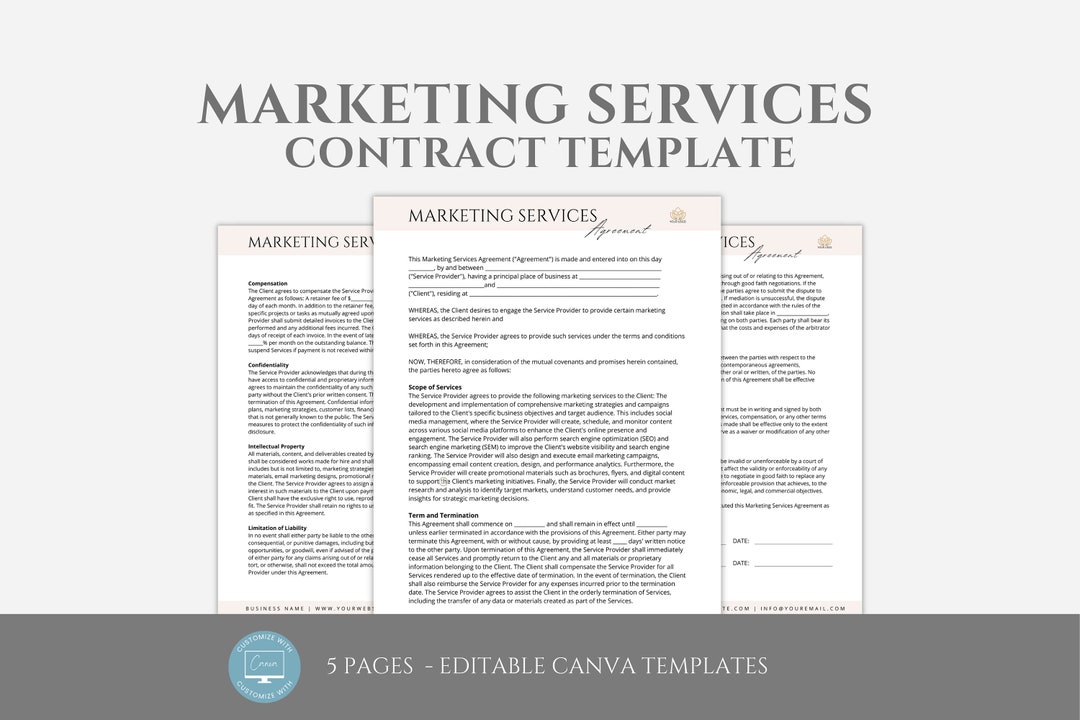 Editable Marketing Services Contract Template, Business Marketing ...