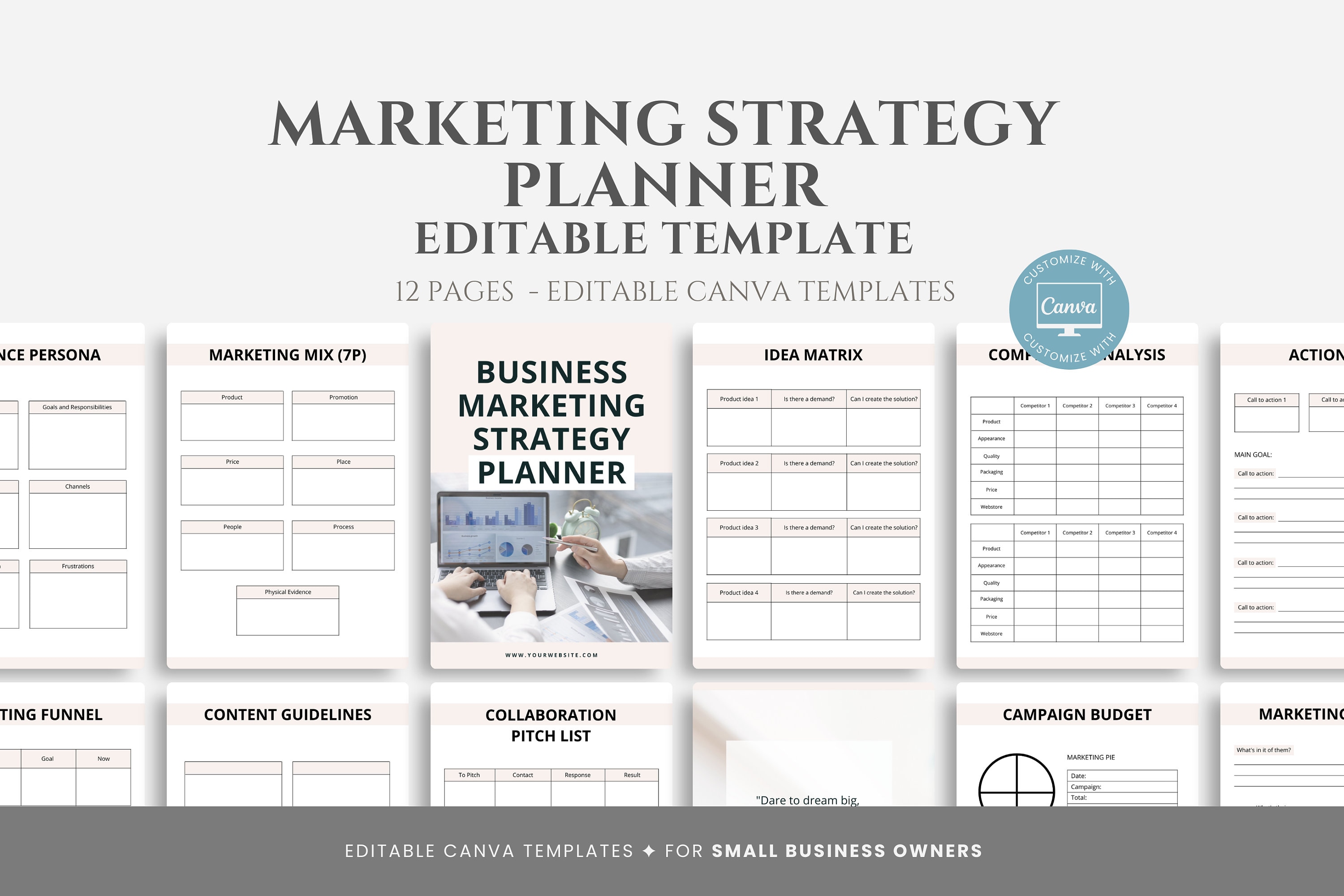 Editable Marketing Strategy Planner Template, Business Marketing ...