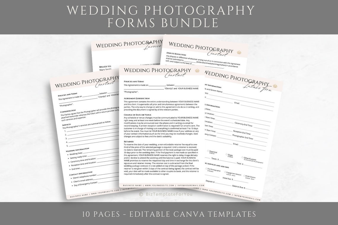 Editable Wedding Photography Forms Templates Bundle, Incl. Contract ...