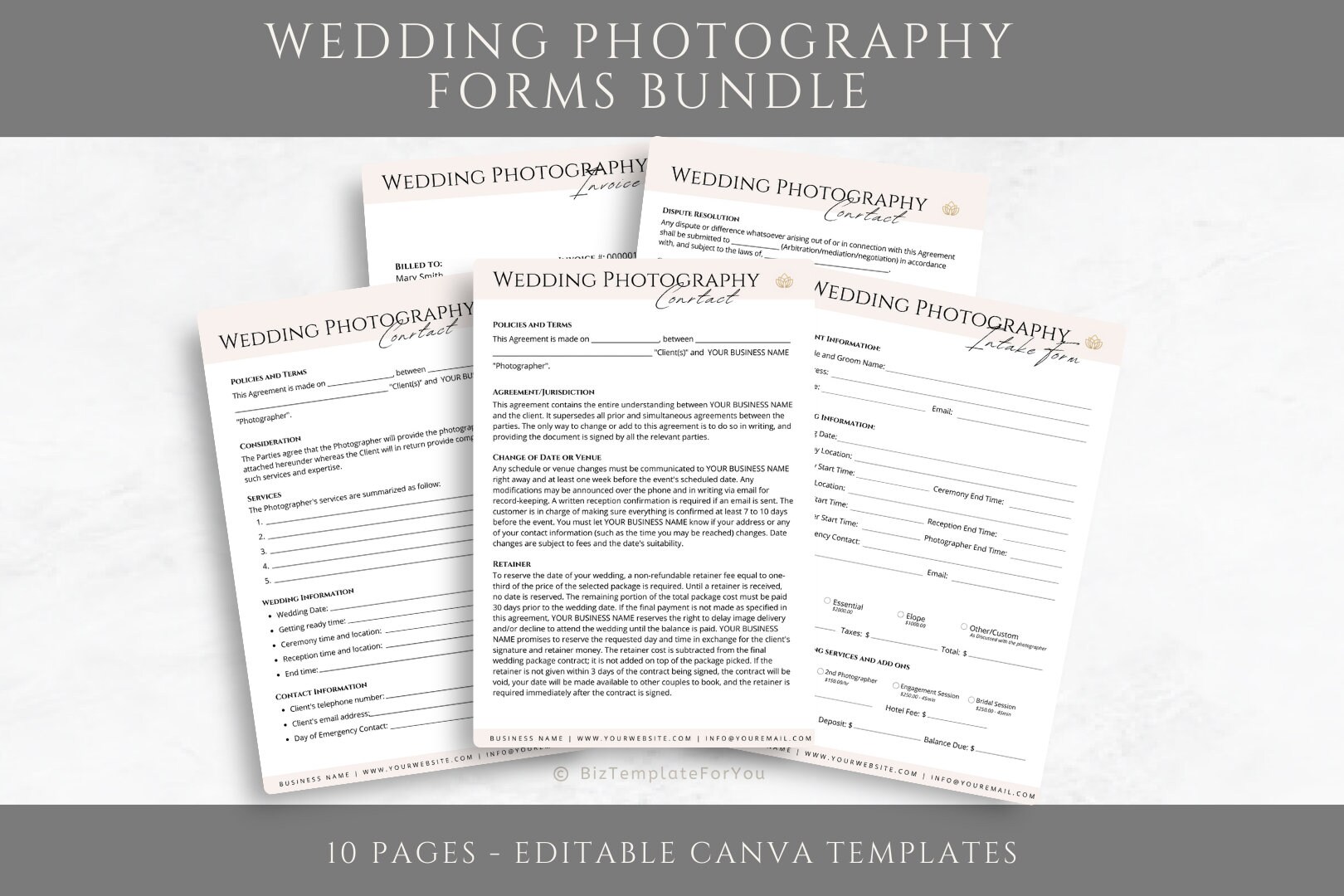 Editable Wedding Photography Forms Templates Bundle, Incl. Contract ...