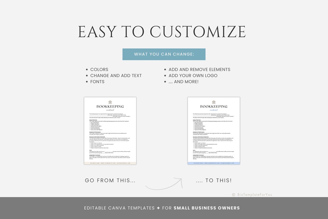 Editable Bookkeeping Services Agreement Template, Freelance Bookkeeper ...