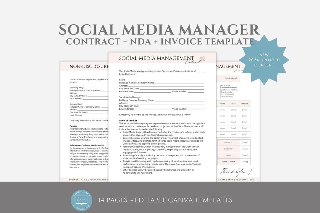 Editable Social Media Manager Contract Template, Freelance Social Media ...
