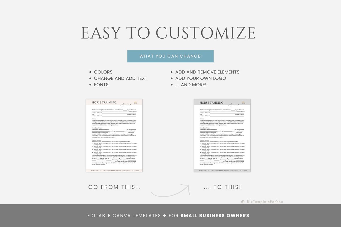 Editable Horse Training Contract Template, Equine Training Service ...